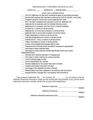 ADDENDUM QUALITY ASSURANCE CHECKLIST (rev Doc Template | pdfFiller