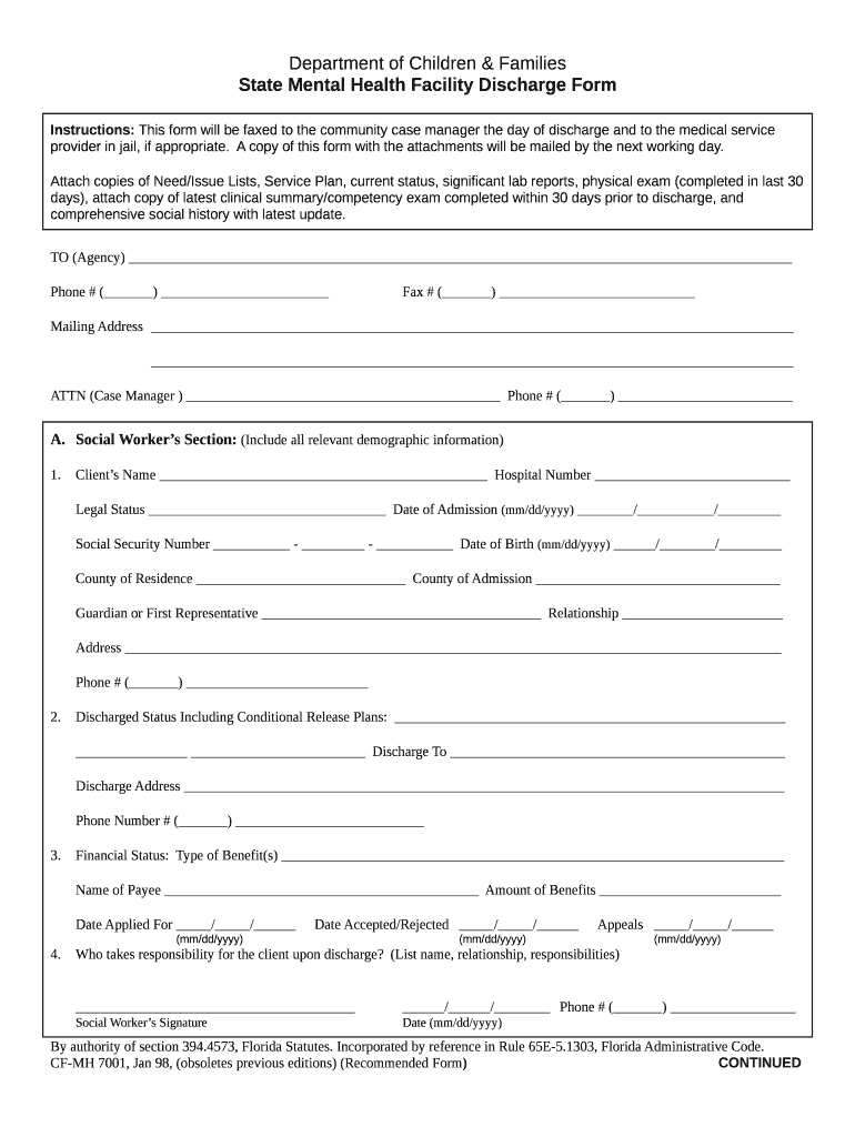 State Mental Health Facility Discharge Doc Template | pdfFiller
