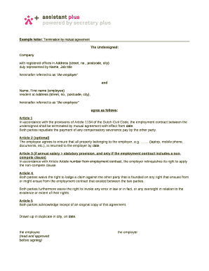 Example letter: Termination by mutual agreement Doc Template | pdfFiller