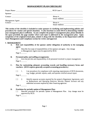 MANAGEMENT PLAN CHECKLIST Doc Template | pdfFiller