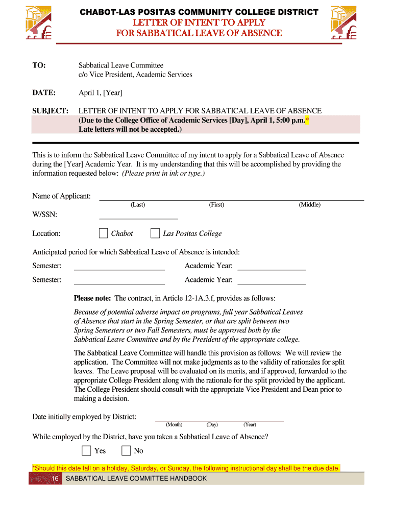 Fillable Online FOR SABBATICAL LEAVE OF ABSENCE Fax Email Print - pdfFiller