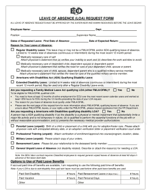 Fillable Online ALL LEAVE OF ABSENCE REQUESTS MUST BE APPROVED BY THE ...