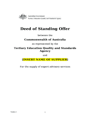 Deed of Standing Offer Doc Template | pdfFiller