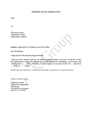 Fillable Online WEDDING LEAVE APPLICATION Fax Email Print - pdfFiller