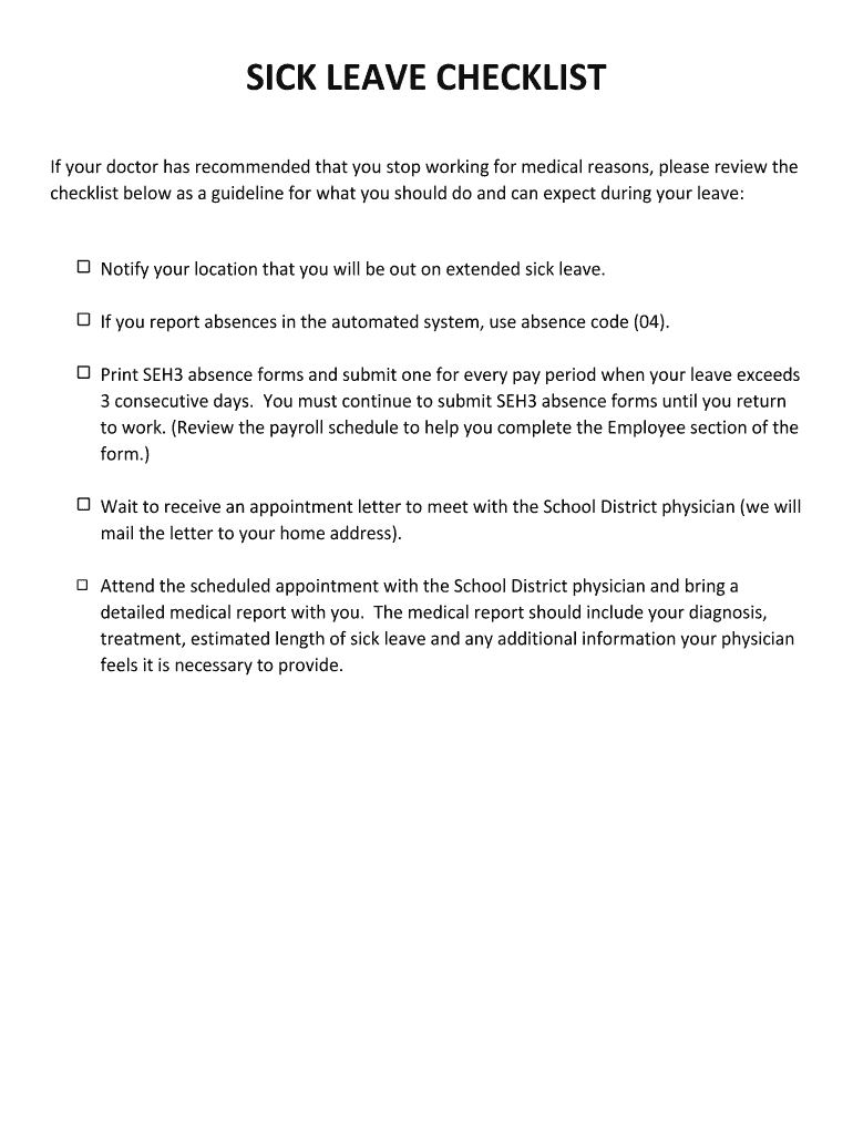 Fillable Online SICK LEAVE CHECKLIST Fax Email Print - pdfFiller