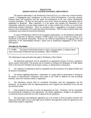 DISSOLUTION OF CHURCH PASTORAL EMPLOYMENT Doc Template | pdfFiller