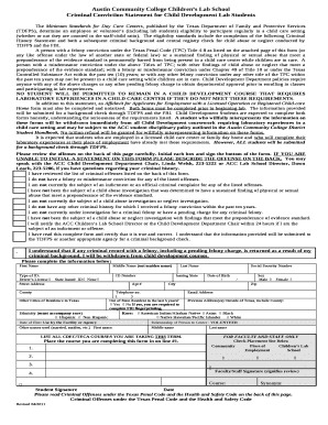 Criminal Conviction Statement for Child Development Lab Students Doc ...