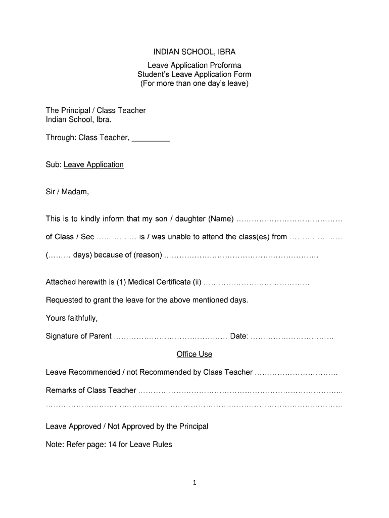 Fillable Online Leave Application Proforma Fax Email Print - pdfFiller