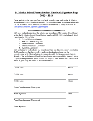 Fillable Online Monica School Parent/Student Handbook Signature Page ...