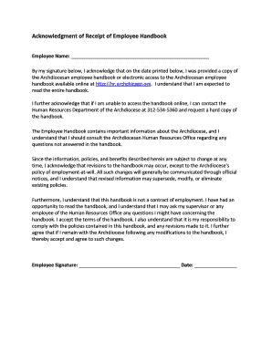 Fillable Online Acknowledgment of Receipt of Employee Handbook Fax ...