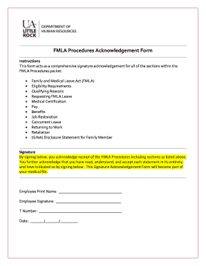 Fillable Online FMLA Procedures Acknowledgement Form Fax Email Print - pdfFiller