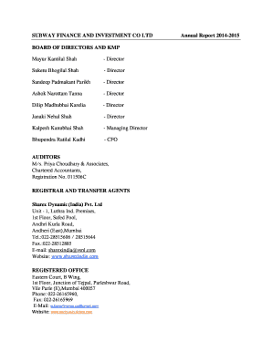 Fillable Online SUBWAY FINANCE AND INVESTMENT CO LTD Fax Email Print ...