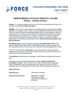 Fillable Online MERITORIOUS CIVILIAN SERVICE AWARD Fax Email Print ...