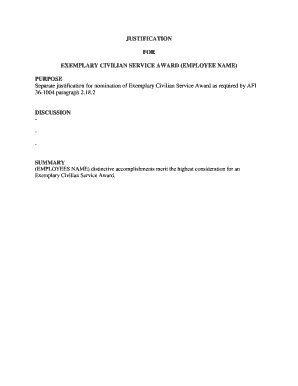 Fillable Online EXEMPLARY CIVILIAN SERVICE AWARD (EMPLOYEE NAME) Fax ...