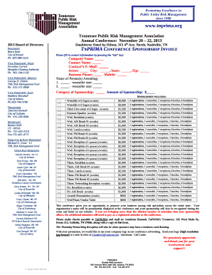 TnPRIMA Conference Sponsorship Invoice Doc Template | pdfFiller