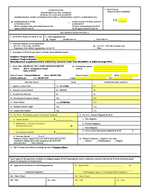 REIMBURSABLE WORK AUTHORIZATION (RWA), INTER/INTRA-AGENCY AGREEMENT (IA) Doc Template | pdfFiller