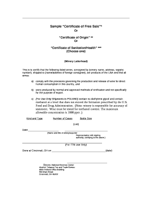 Sample Certificate of Free Sale* Doc Template | pdfFiller