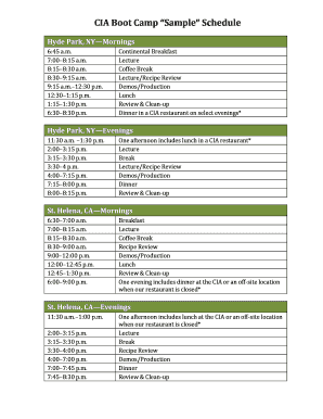 Fillable Online CIA Boot Camp Sample Schedule Fax Email Print - pdfFiller