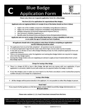 Fillable Online This form (C) is for applications for organisational Blue Badges Fax Email Print ...