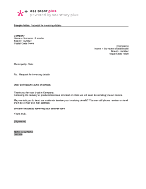 Sample letter: Request for invoicing details Doc Template | pdfFiller