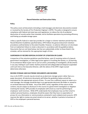 Fillable Online Record Retention and Destruction Policy Fax Email Print - pdfFiller