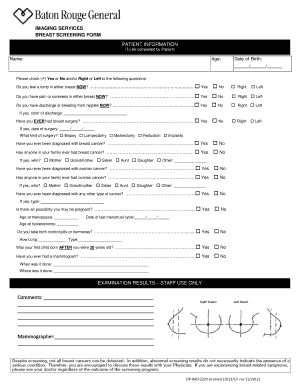 Fillable Online BREAST SCREENING FORM Fax Email Print - pdfFiller