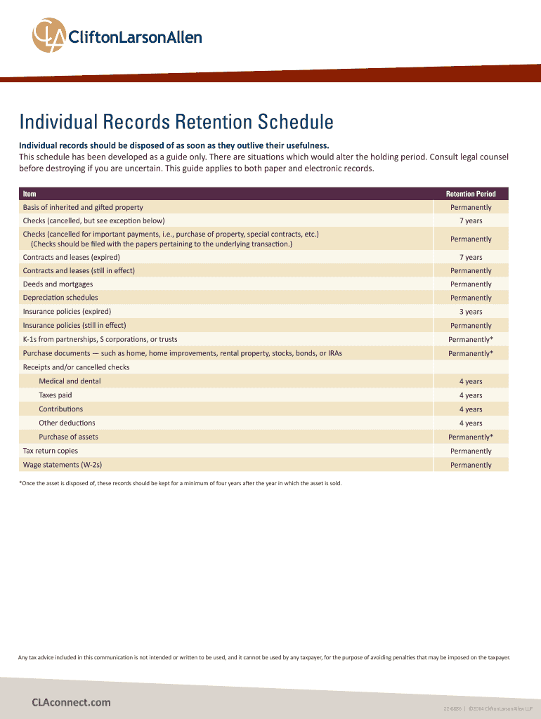 Fillable Online Individual Records Retention Schedule Fax Email Print ...