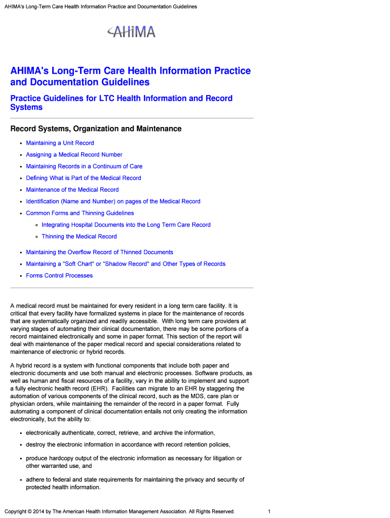 Fillable Online Practice Guidelines for LTC Health Information and ...