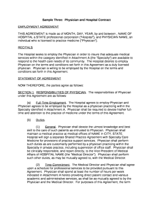Sample Three:Physician and Hospital Contract Doc Template | pdfFiller