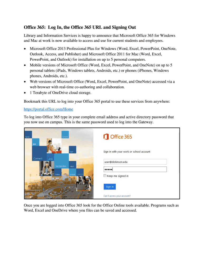 Fillable Online Office 365: Log In, the Office 365 URL and Signing Out ...