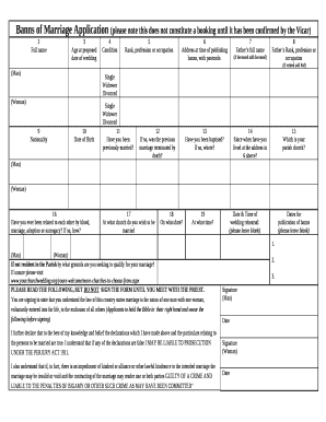 Banns of Marriage Application (please note this does not constitute a booking until it has been ...