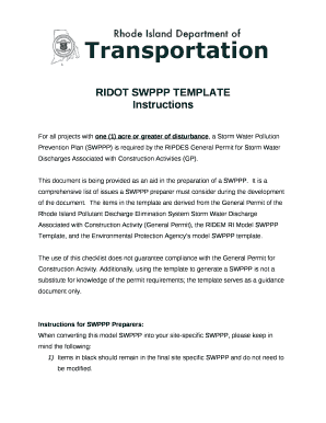 RIDOT SWPPP TEMPLATE Doc Template | pdfFiller