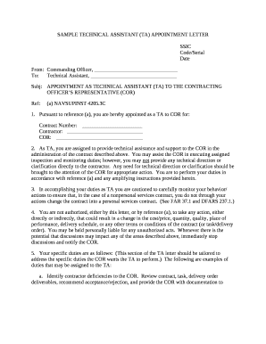 SAMPLE TECHNICAL ASSISTANT (TA) APPOINTMENT LETTER Doc Template | pdfFiller