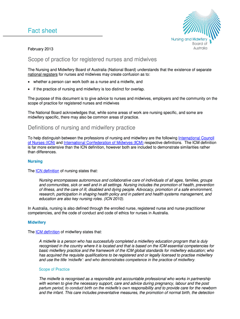 Fillable Online Scope of practice for registered nurses and midwives ...