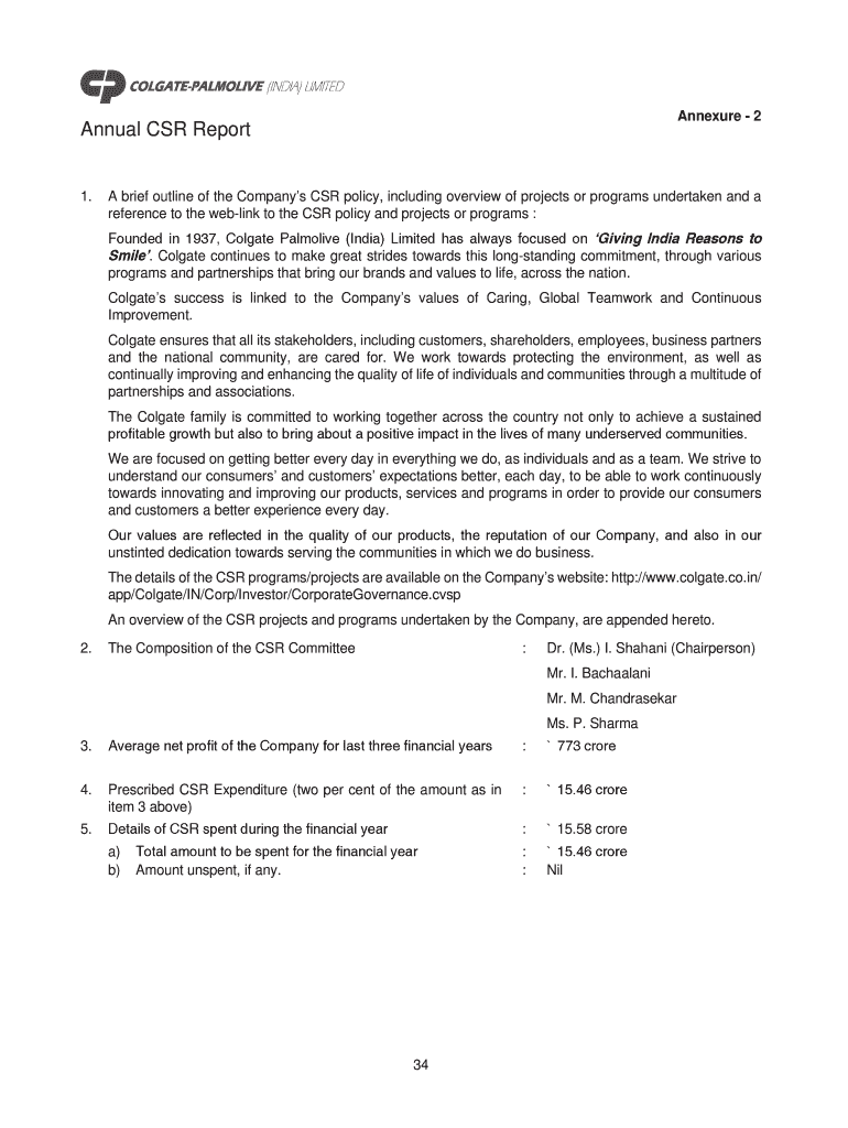 Fillable Online Annual CSR Report Fax Email Print - pdfFiller