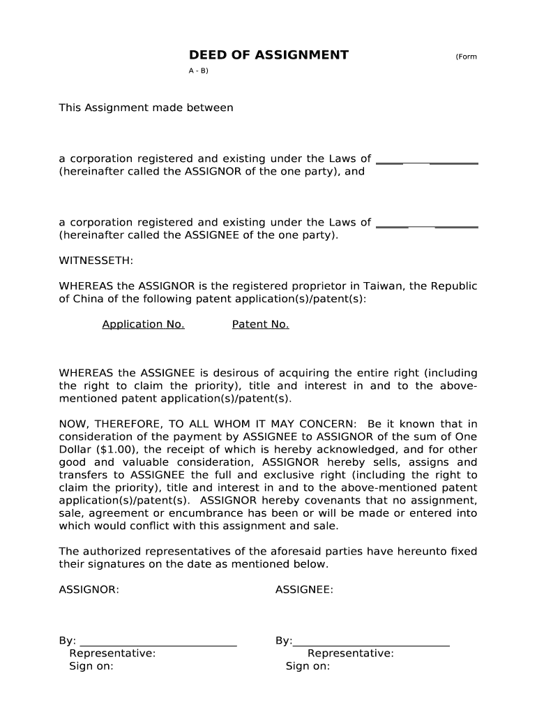 DEED OF ASSIGNMENT( A - B) Doc Template | pdfFiller