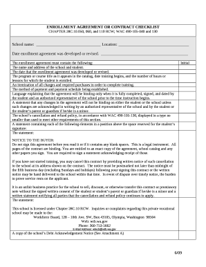 ENROLLMENT AGREEMENT OR CONTRACT CHECKLIST Doc Template | pdfFiller