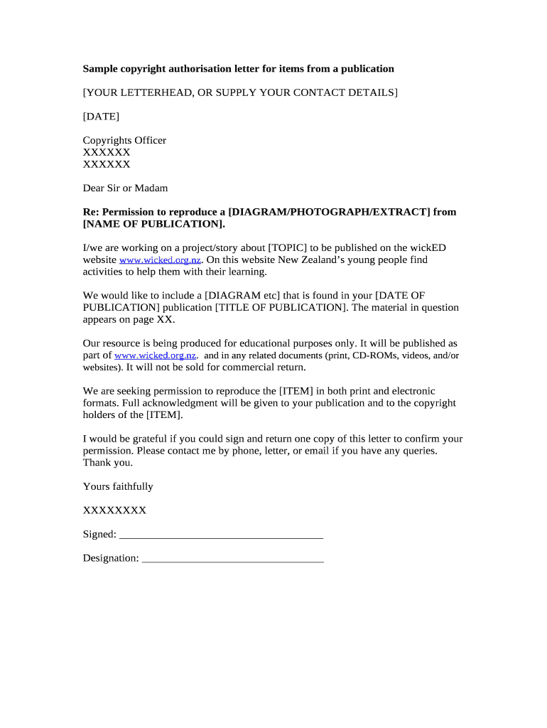 Sample copyright authorisation letter for items from a publication Doc ...
