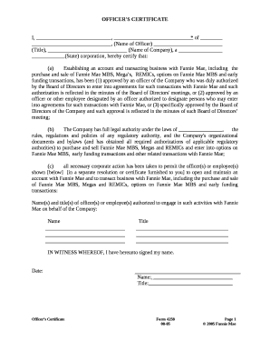 Officer's Certificate Doc Template | pdfFiller