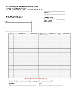 IDAHO PERSONAL PROPERTY DECLARATION Doc Template | pdfFiller