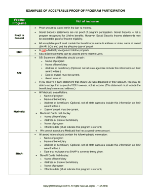 Fillable Online EXAMPLES OF ACCEPTABLE PROOF OF PROGRAM PARTICIPATION ...