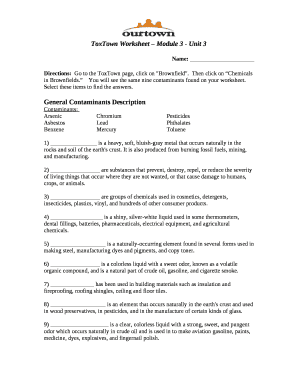 ToxTown Worksheet Module 3 - Unit 3 Doc Template | pdfFiller