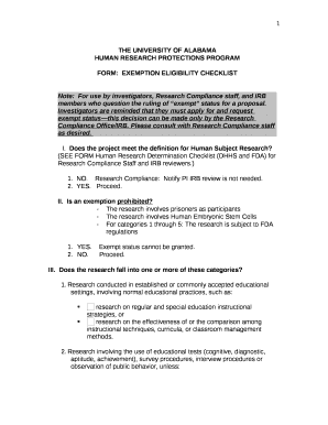 :EXEMPTION ELIGIBILITY CHECKLIST Doc Template | pdfFiller