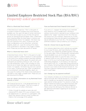 Fillable Online Limited Employee Restricted Stock Plan (RSA/RSU) Fax ...