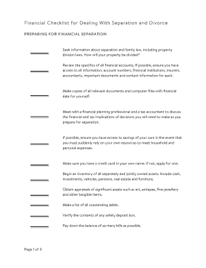 Fillable Online Financial Checklist for Dealing With Separation and ...