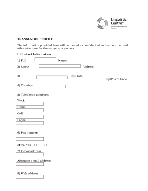 TRANSLATOR PROFILE Doc Template | pdfFiller