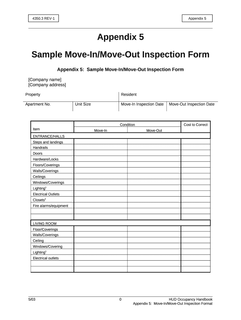 Sample Move-In/Move-Out Inspection Doc Template | pdfFiller