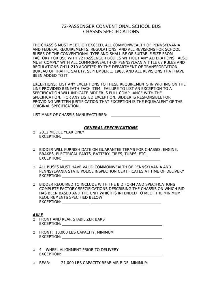 72-PASSENGER CONVENTIONAL SCHOOL BUS Doc Template | pdfFiller