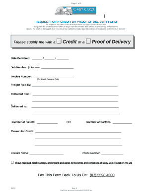 REQUEST FOR A CREDIT OR PROOF OF DELIVERY Doc Template | pdfFiller