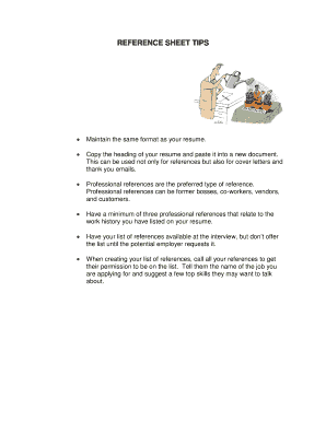 Fillable Online REFERENCE SHEET TIPS Fax Email Print - pdfFiller
